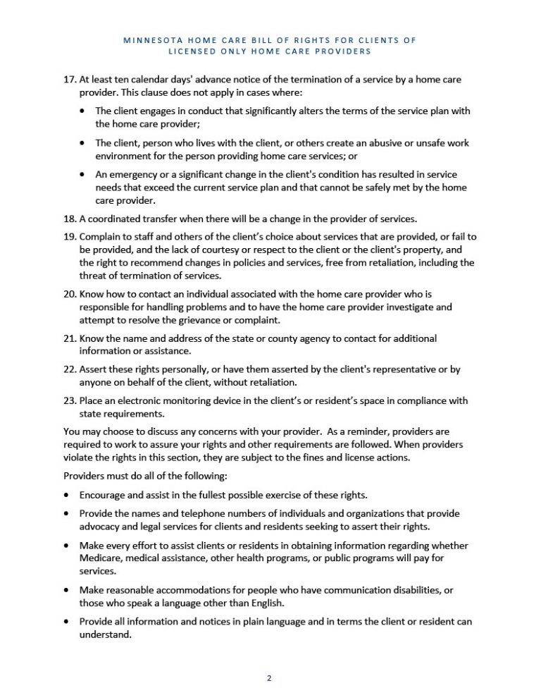 Home Care Bill of rights - Northwoods Caregivers